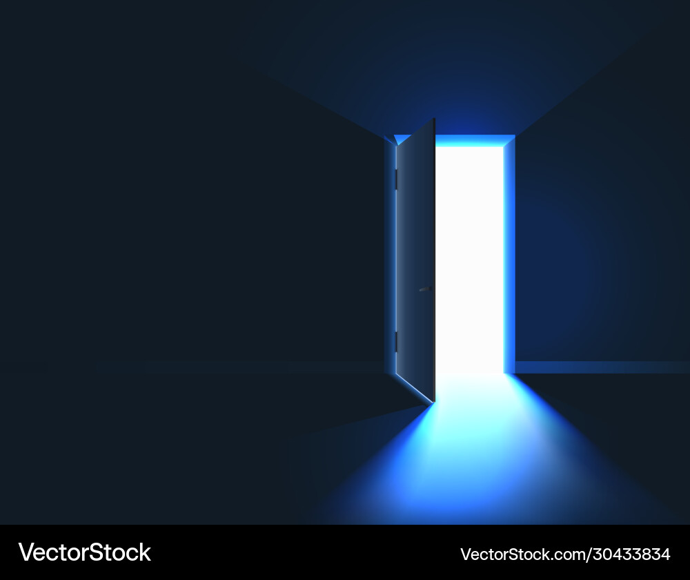 Open door bright light in room through open door Vector Image