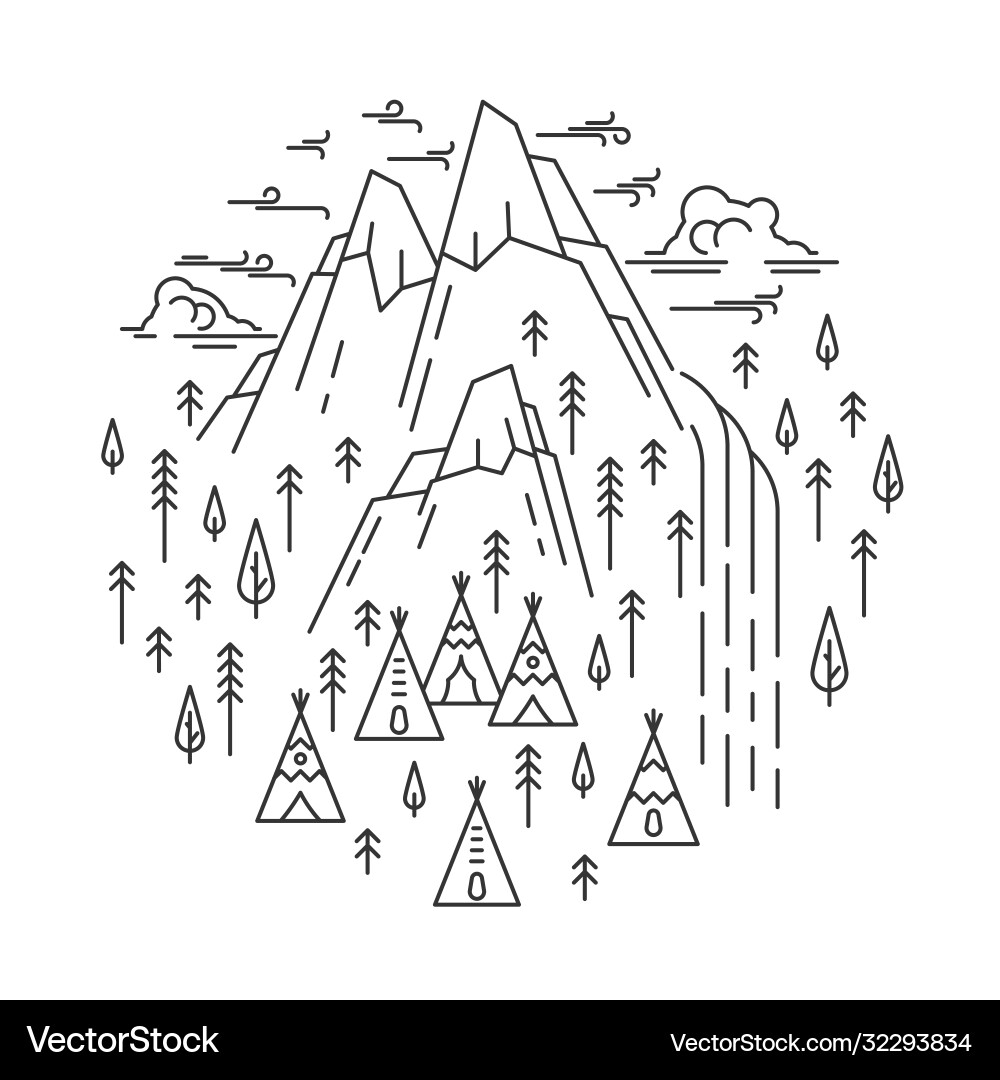 Tepee camp in mountain Royalty Free Vector Image
