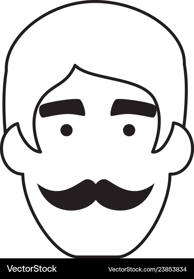 Young man head with mustache avatar character Vector Image