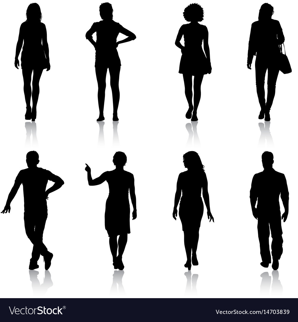 Black Silhouette Group Of People Standing Vector Image