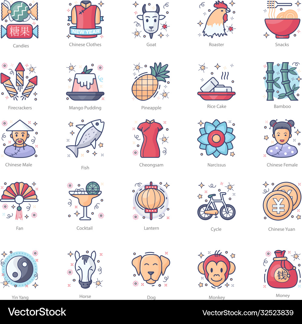 Chinese new year flat icons pack Royalty Free Vector Image