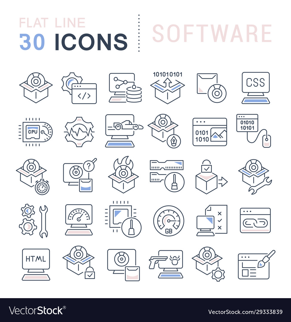 Set line icons software Royalty Free Vector Image