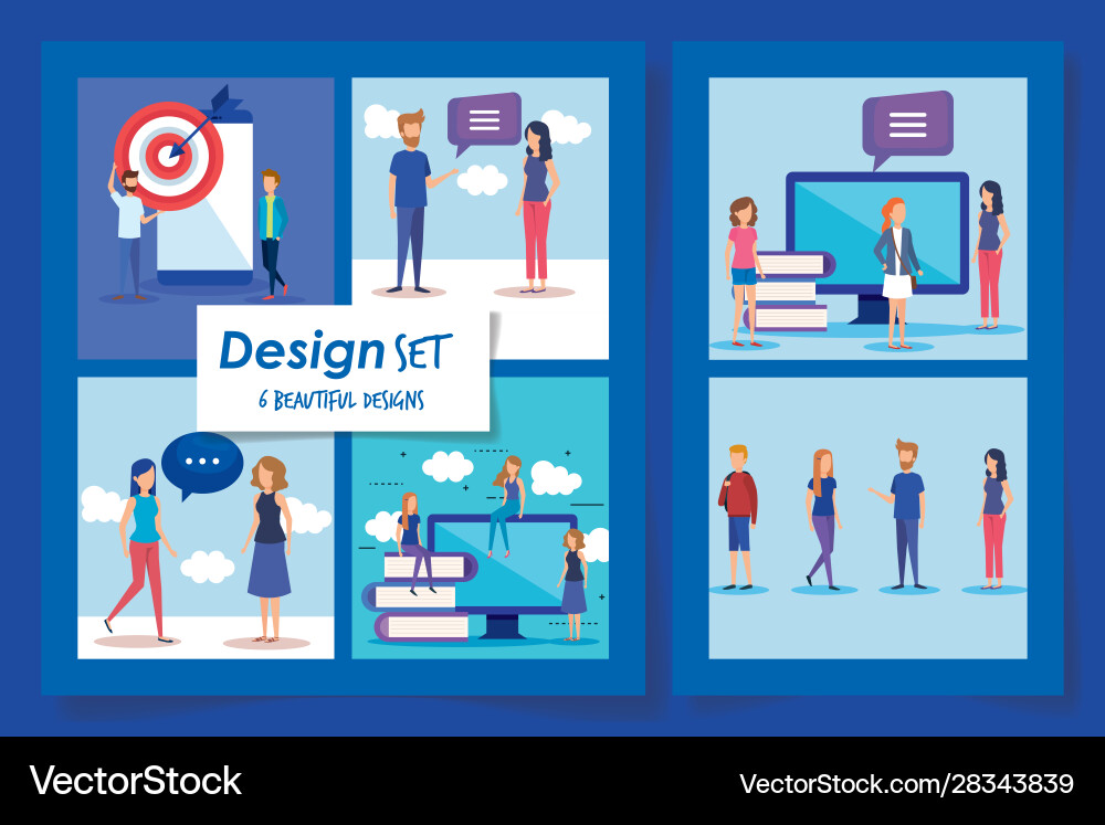 Six designs teamwork people and icons Royalty Free Vector