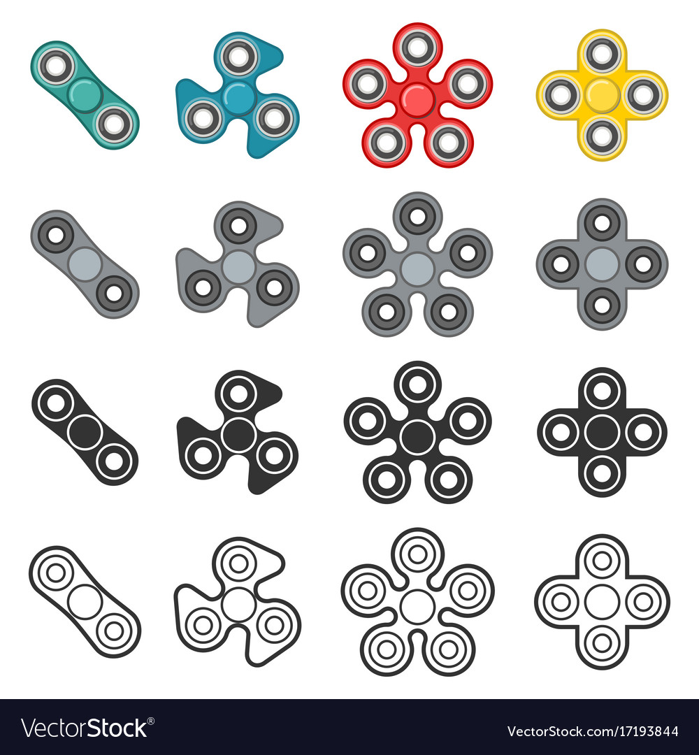 Fidget spinner toy color and line icon set Vector Image