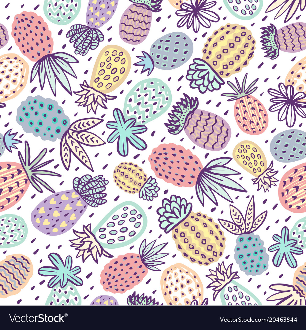 Seamless pineapple pattern handdrawn Royalty Free Vector