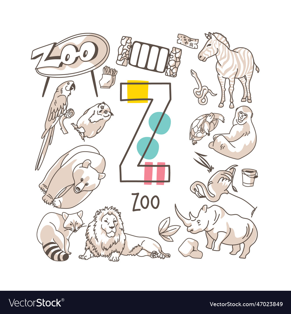 Letter z - zoo cute alphabet series in doodle Vector Image