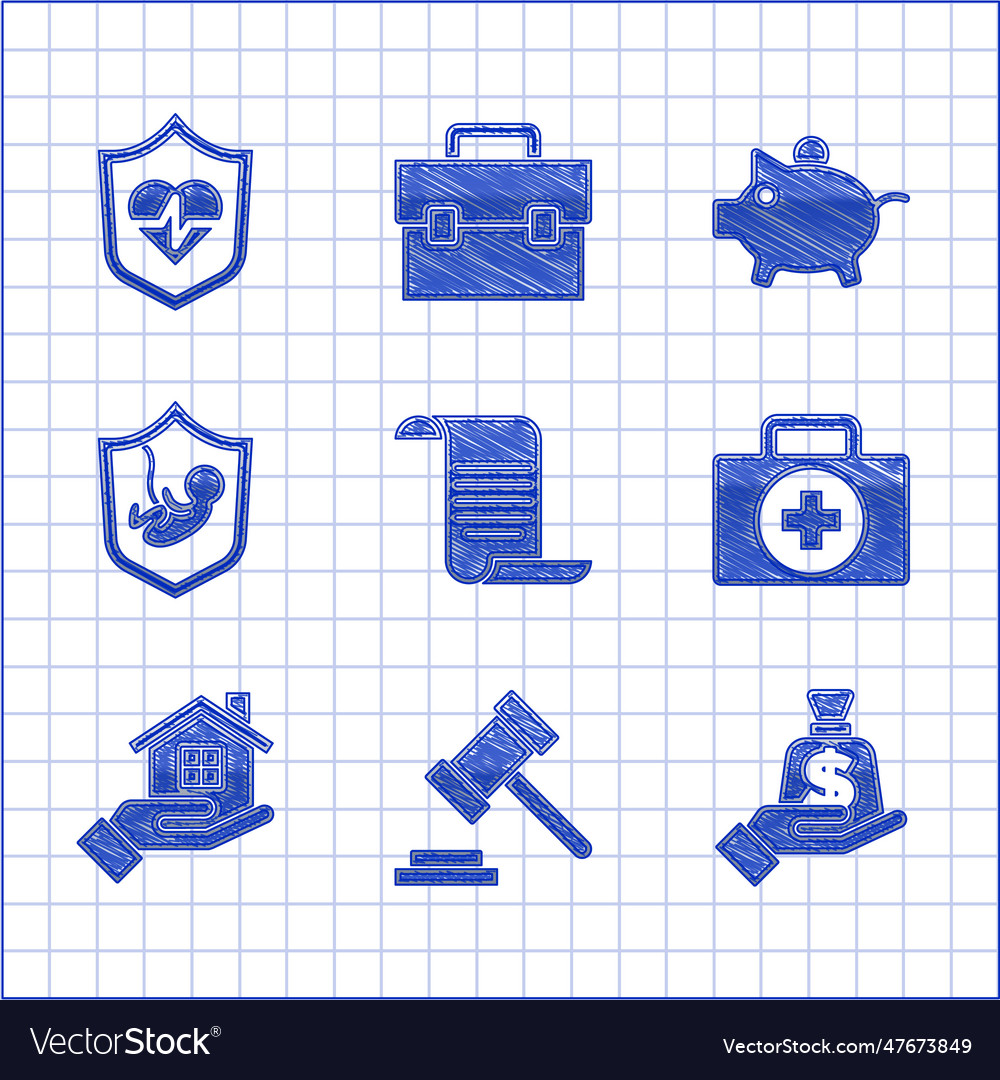 Set document with shield judge gavel money Vector Image