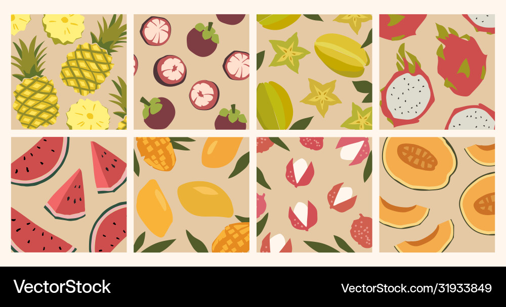 Trendy set minimalistic summer tropical fruit Vector Image