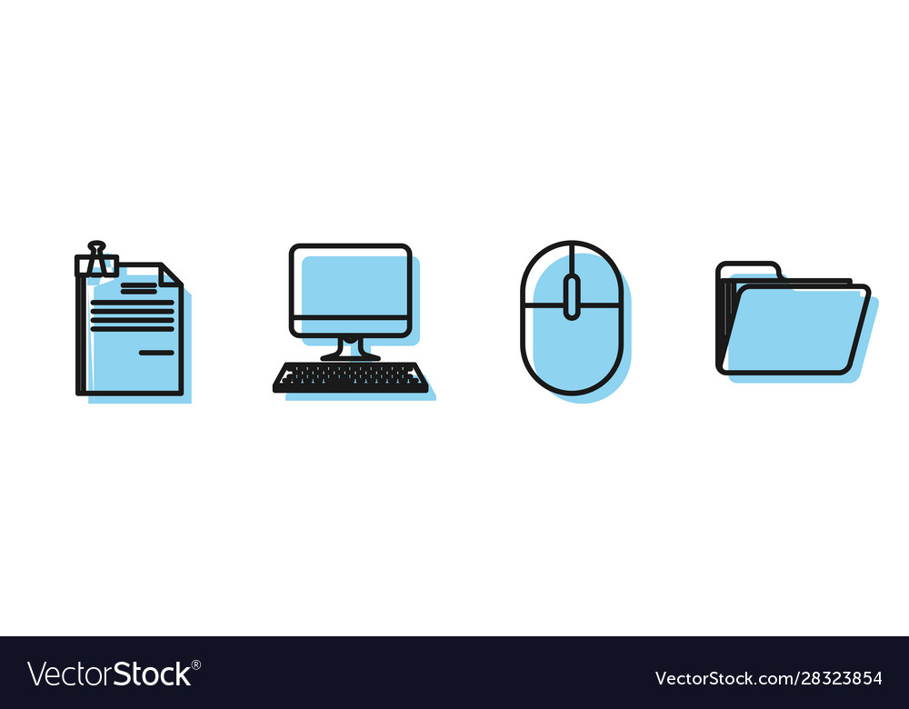 Set Line Computer Mouse File Document And Binder Vector Image