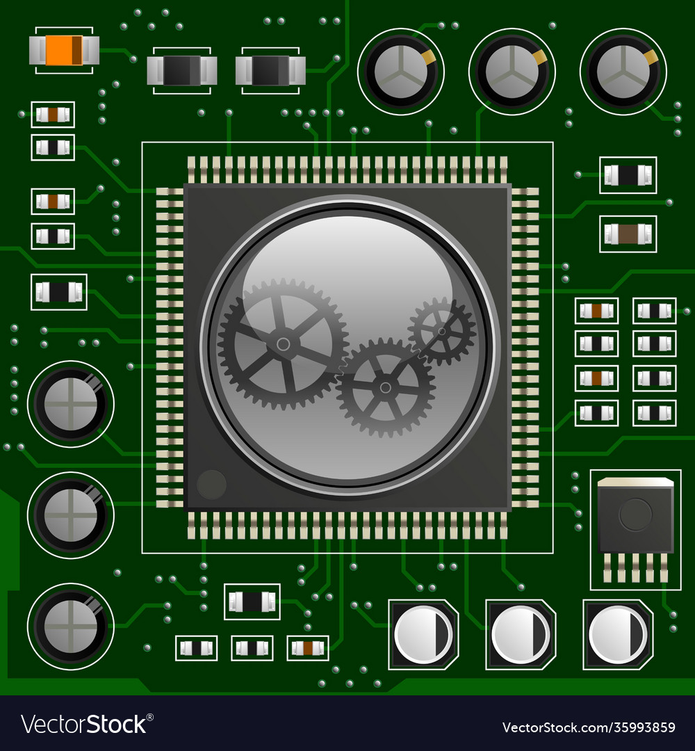 Circuit Board With Microchip Royalty Free Vector Image