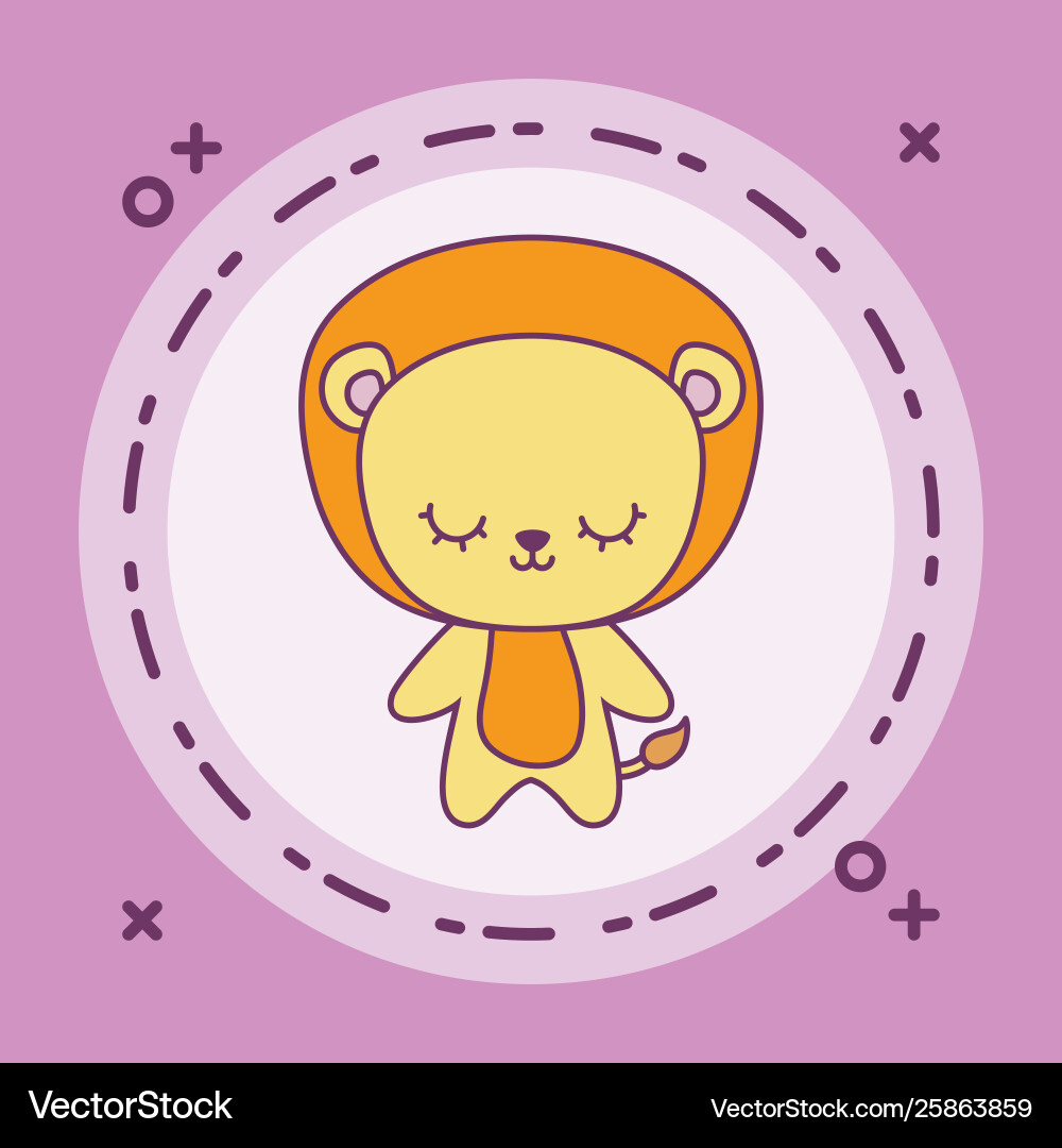 Cute lion animal in frame circular Royalty Free Vector Image