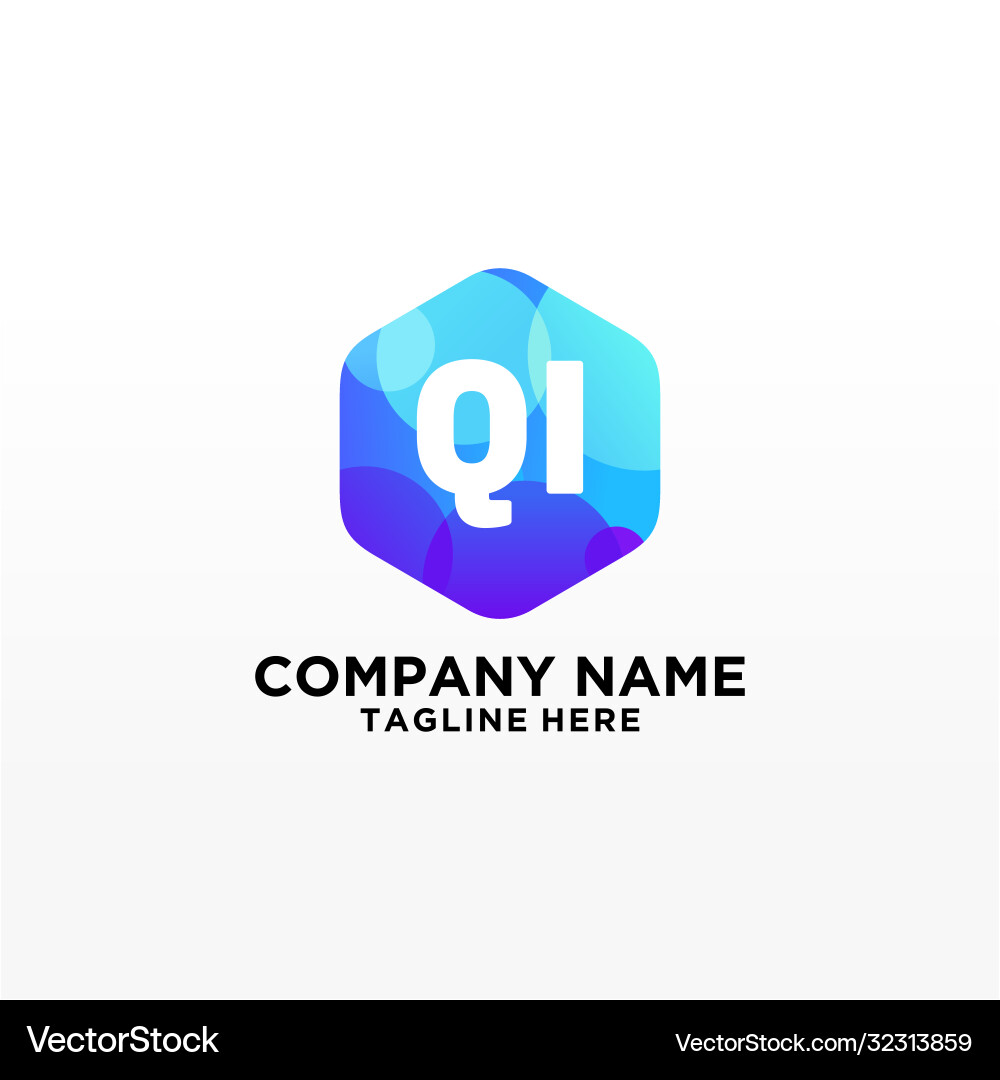 Qi initial logo with colorful circle template Vector Image