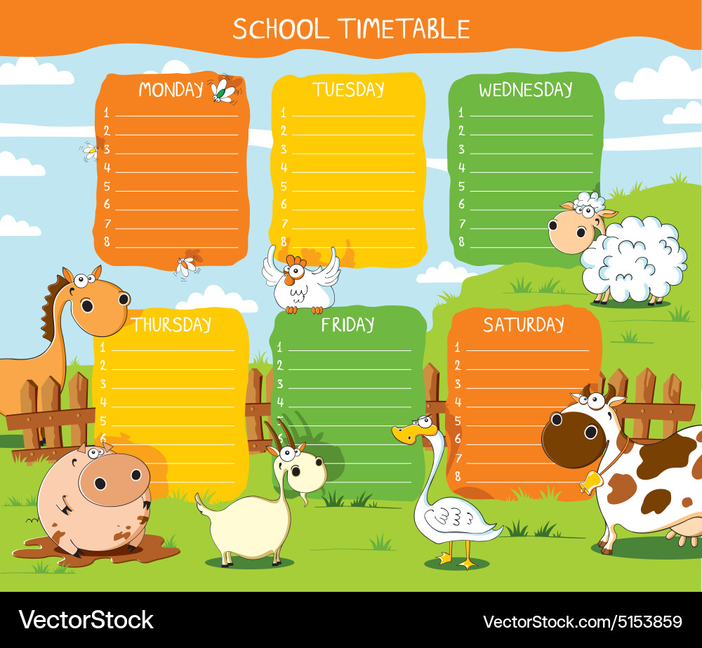 School timetable farm Royalty Free Vector Image