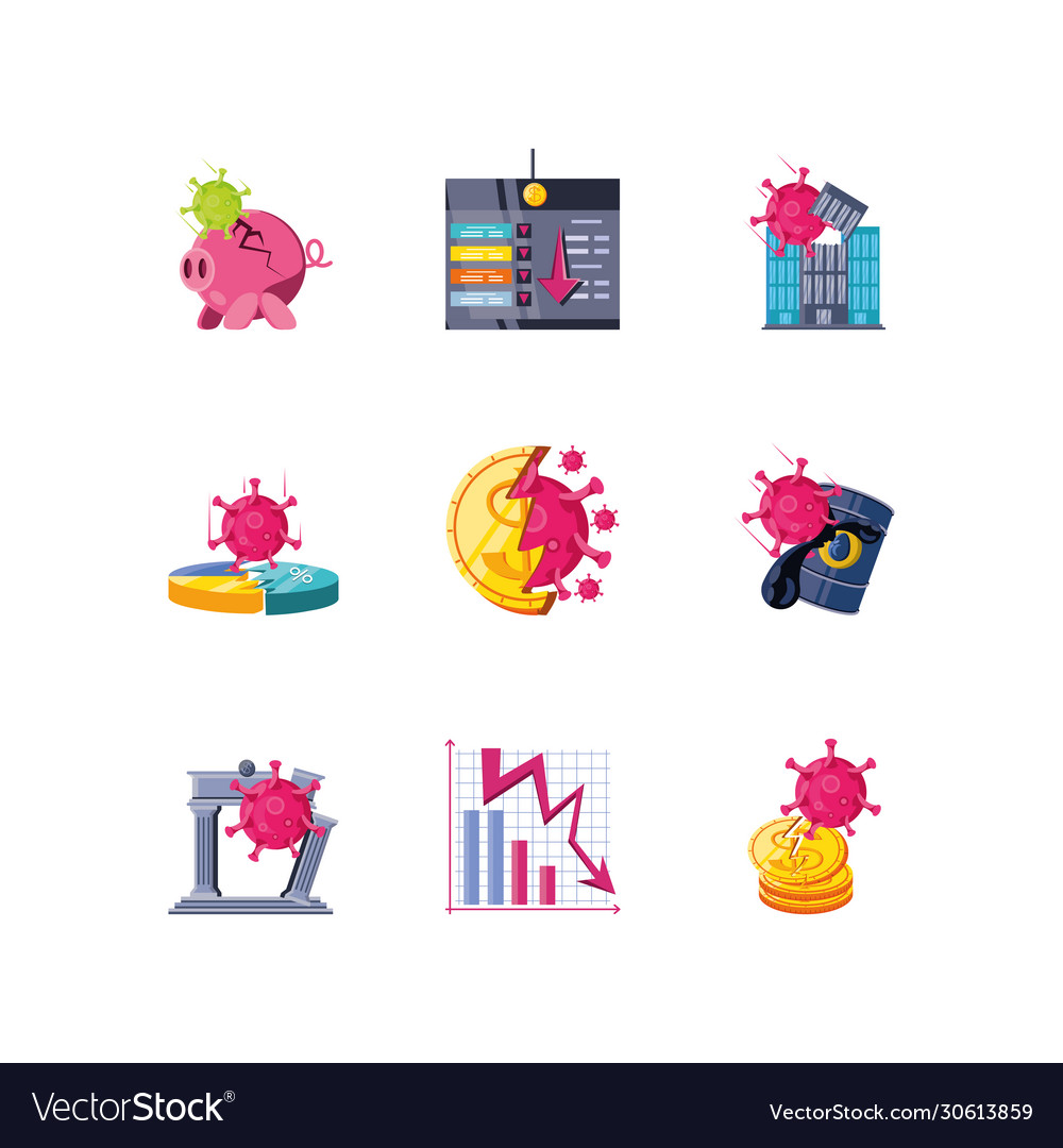 Set icons collapsed economy on white background Vector Image Set icons collapsed economy on white background Vector Image