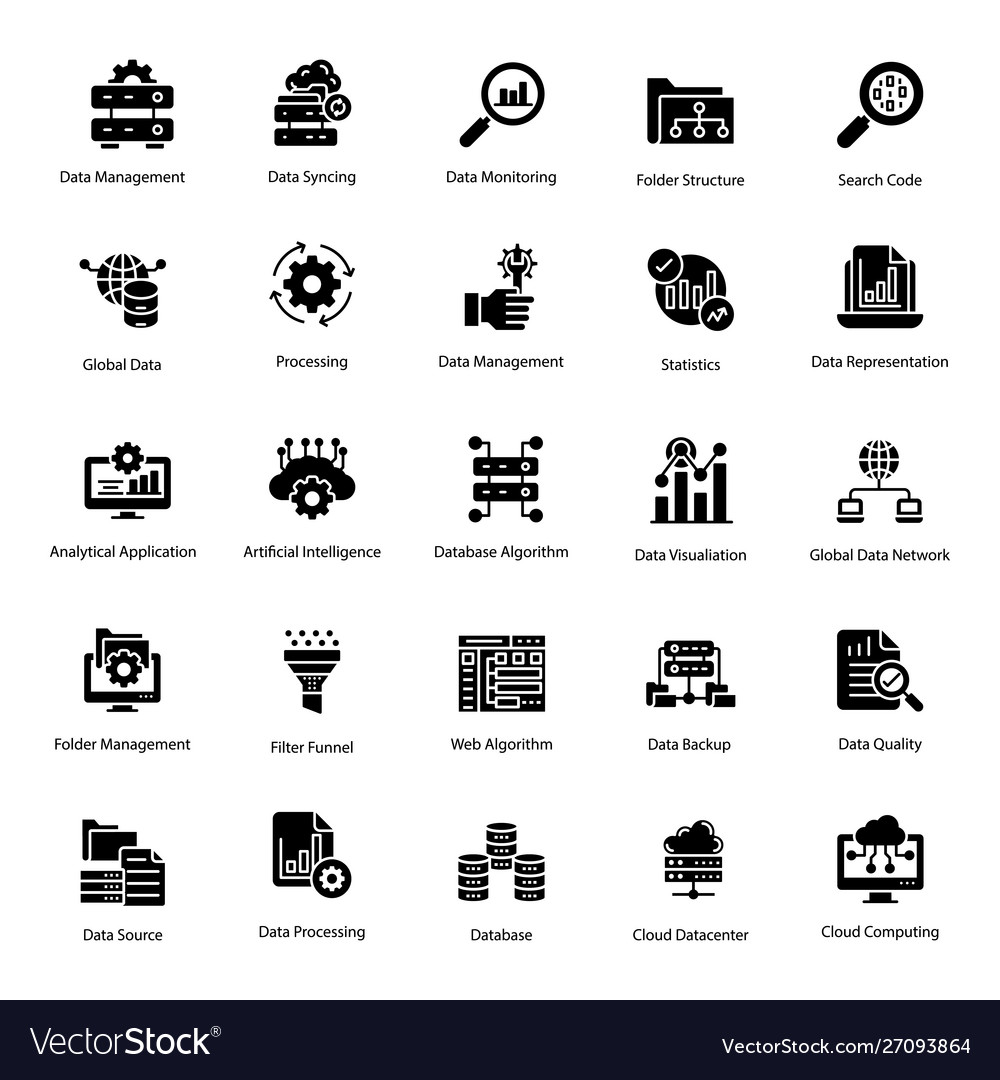 Data management glyph icons pack Royalty Free Vector Image