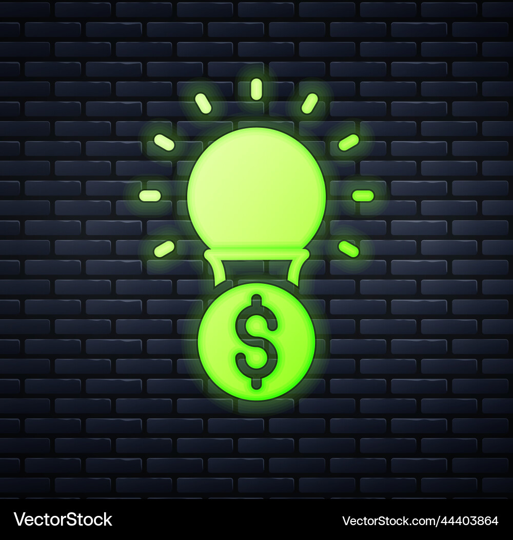 Glowing neon light bulb with dollar symbol icon Vector Image
