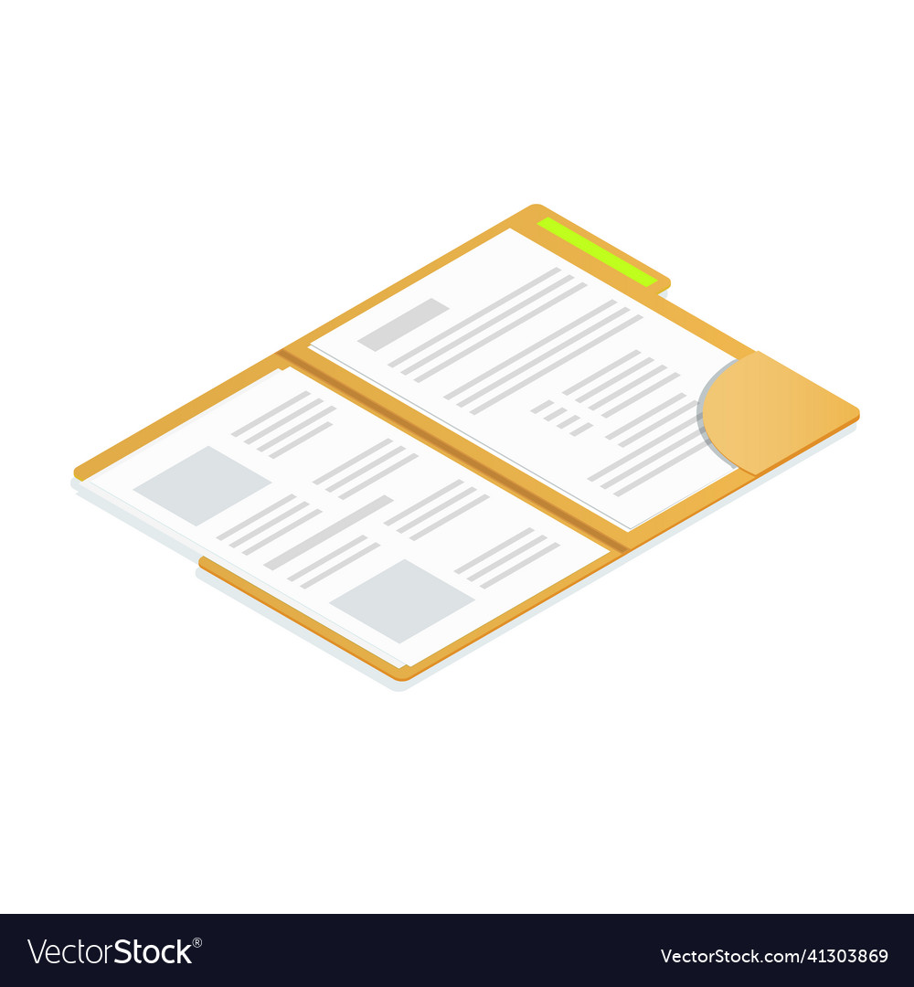 Opened folder with documents isometric flat Vector Image