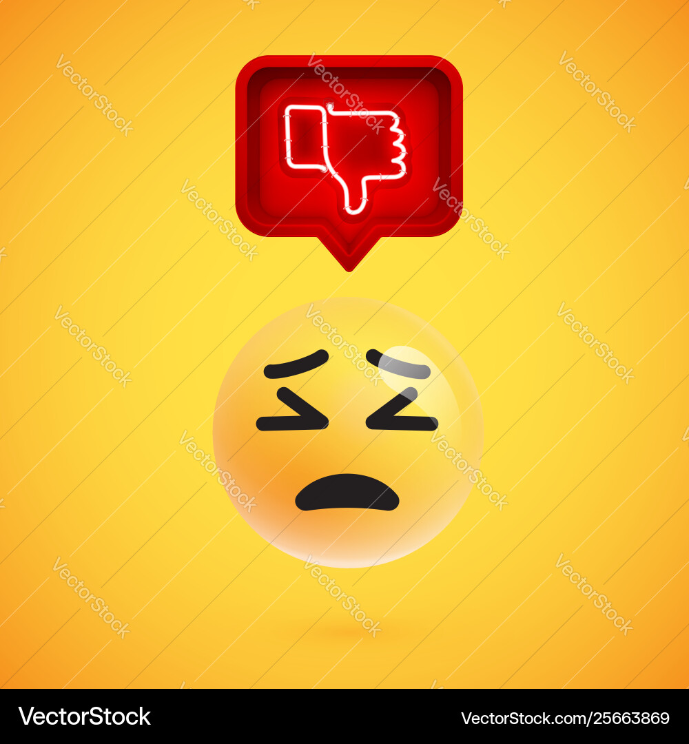 Realistic 3d emoticon with neon glowing dislike Vector Image
