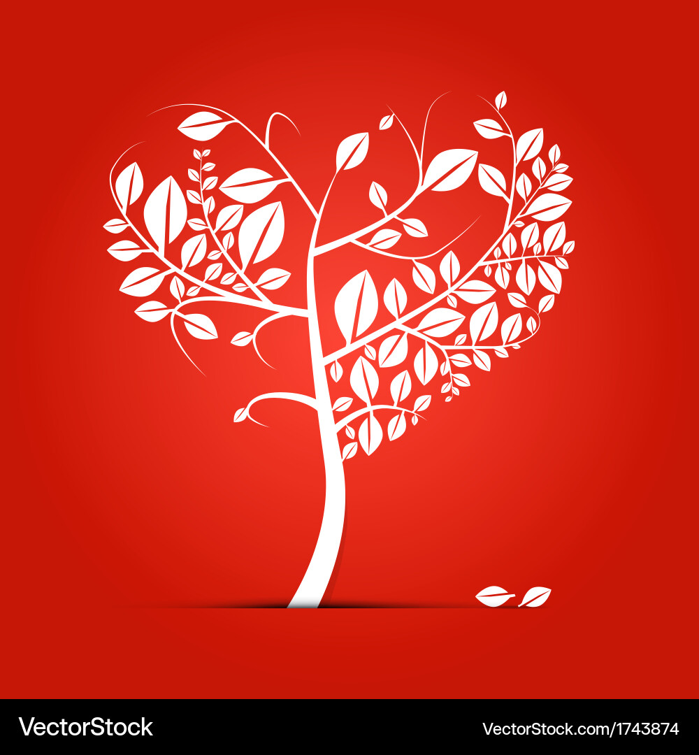 Abstract heart-shaped tree on red background Vector Image