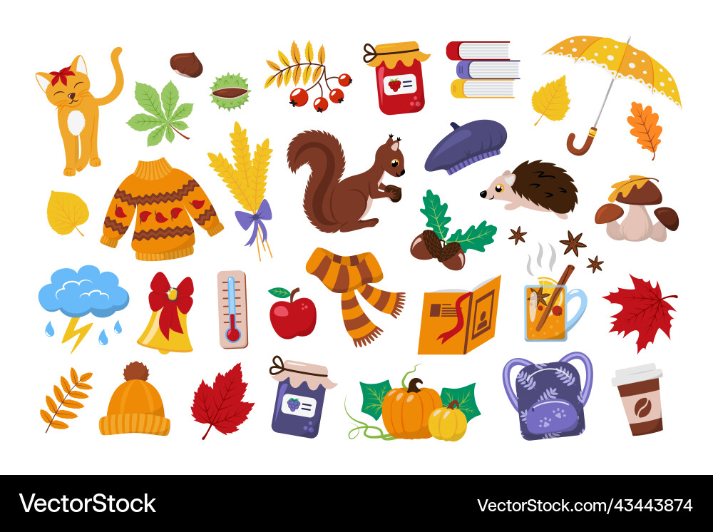 Autumn season design elements set Royalty Free Vector Image