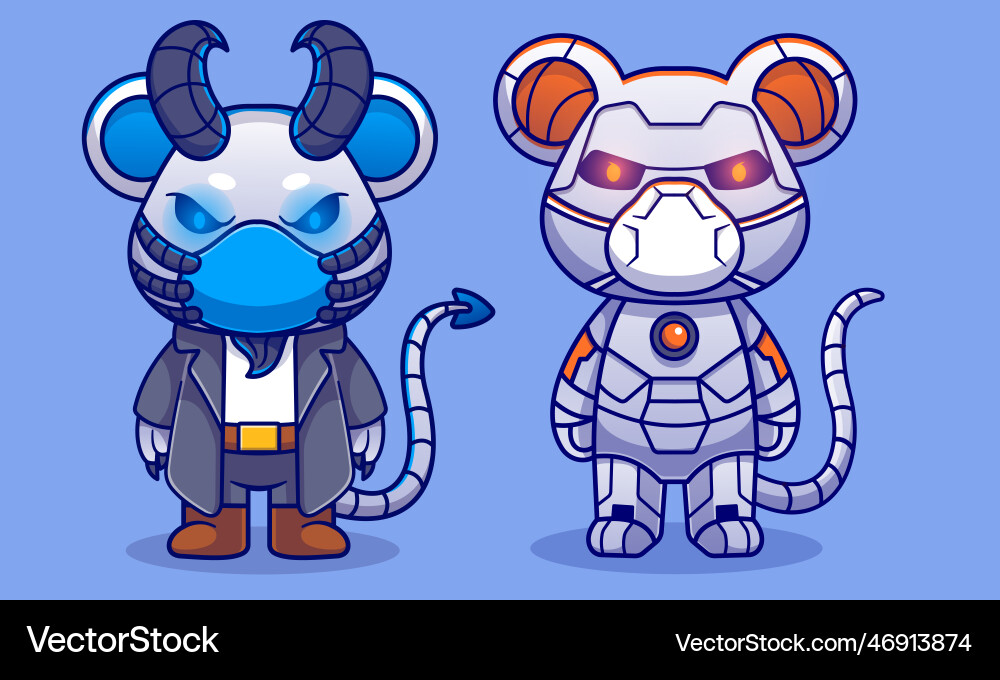 Cute mouse robot cyborg cartoon icon Royalty Free Vector