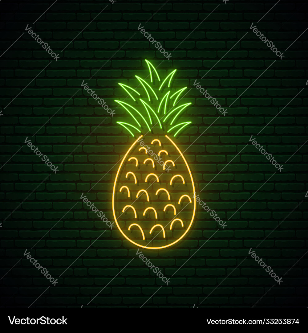 Neon pineapple sign light neon signboard glowing Vector Image