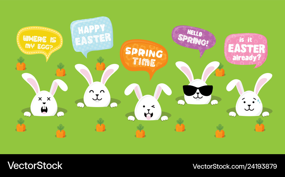Easter bunnies with greeting speech bubbles Vector Image