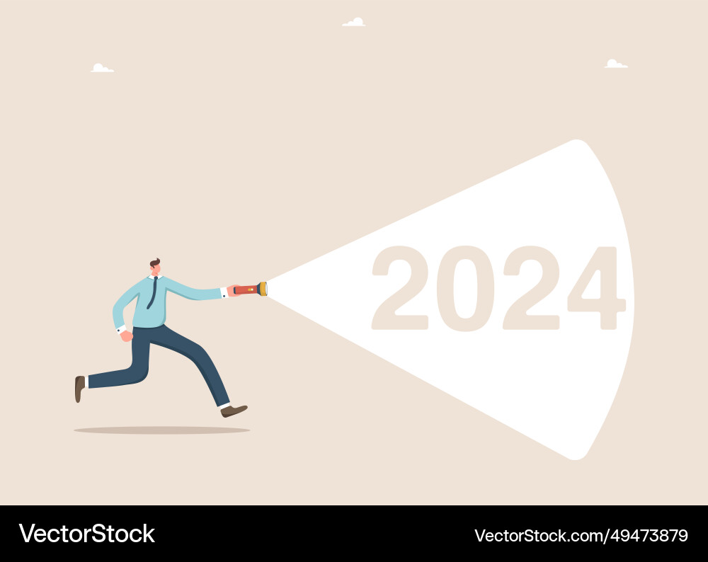 Man runs with a flashlight towards 2024 Royalty Free Vector