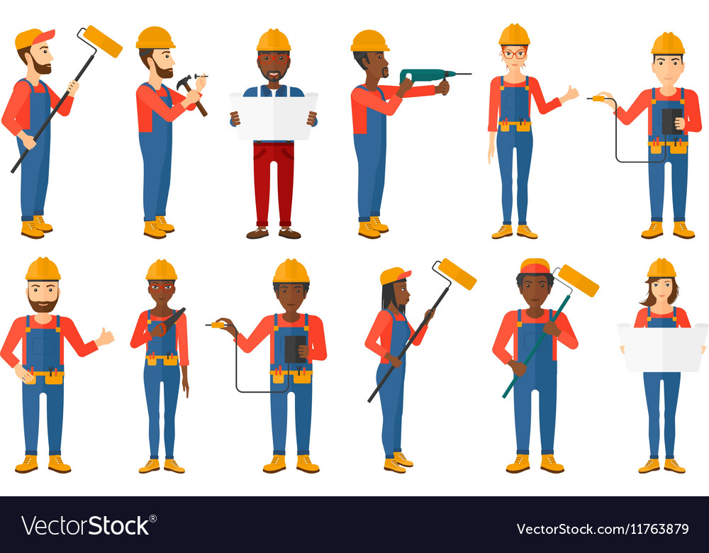 Set of constructors and builders characters Vector Image Set of constructors and builders characters Vector Image