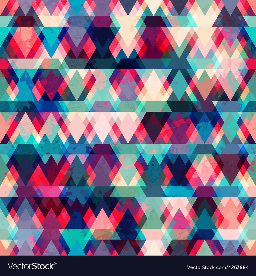 Colorful triangle seamless pattern with grunge Vector Image Colorful triangle seamless pattern with grunge Vector Image