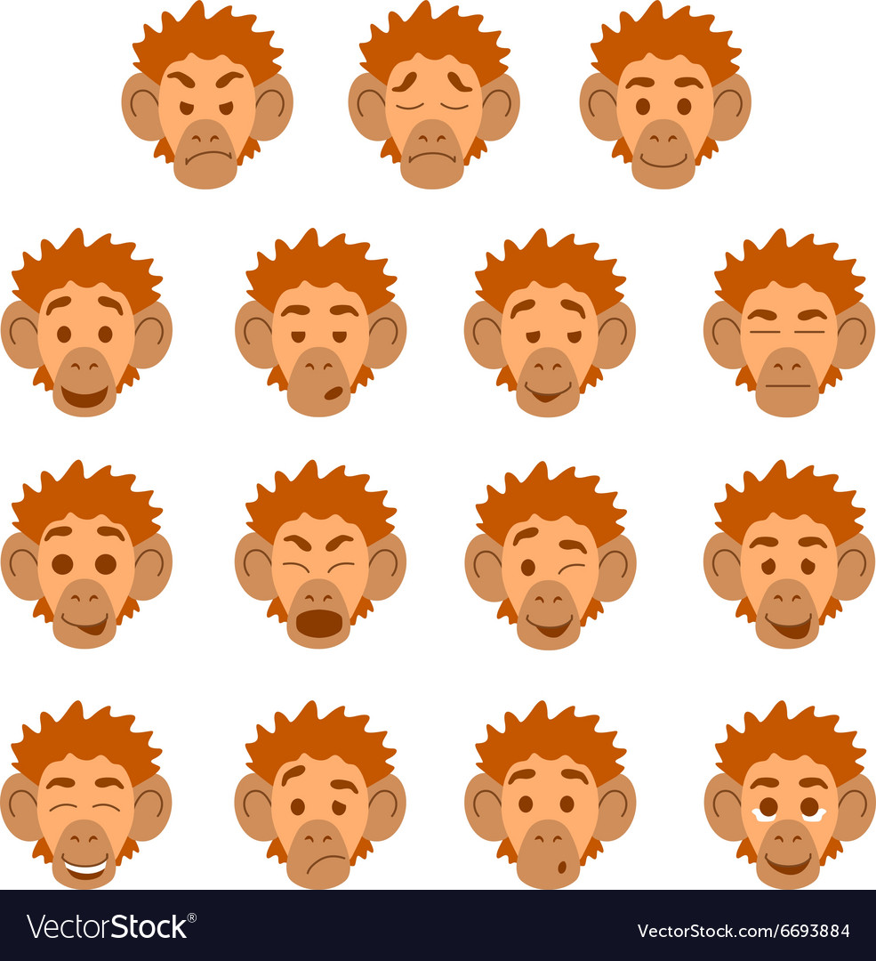 Flat monkey face expressions Royalty Free Vector Image