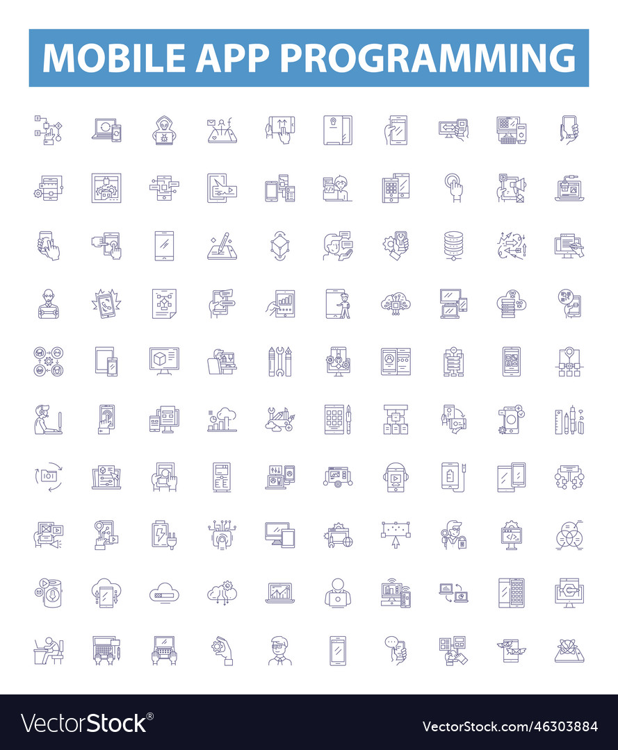 Mobile app programming line icons signs set Vector Image Mobile app programming line icons signs set Vector Image