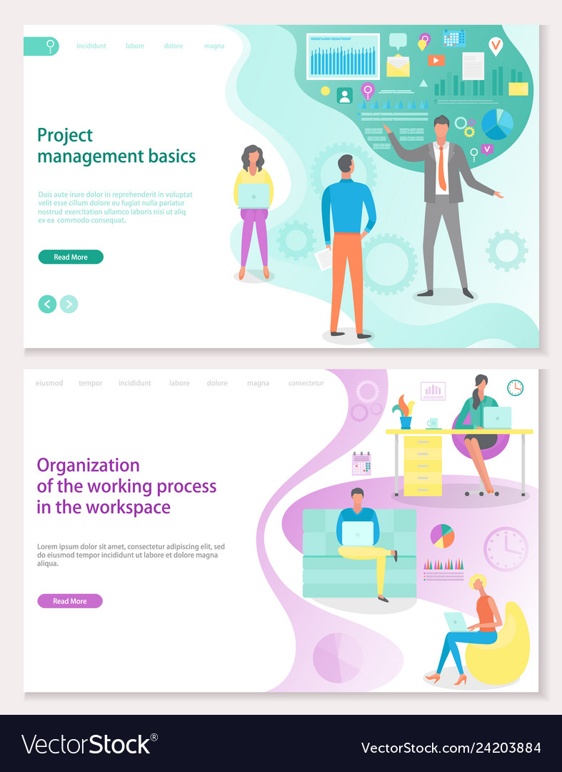 Project management basics workplace organization Vector Image Project management basics workplace organization Vector Image
