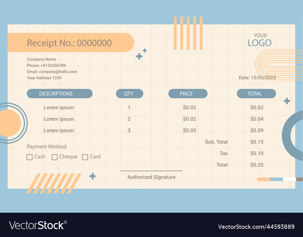 Receipt book template design Royalty Free Vector Image