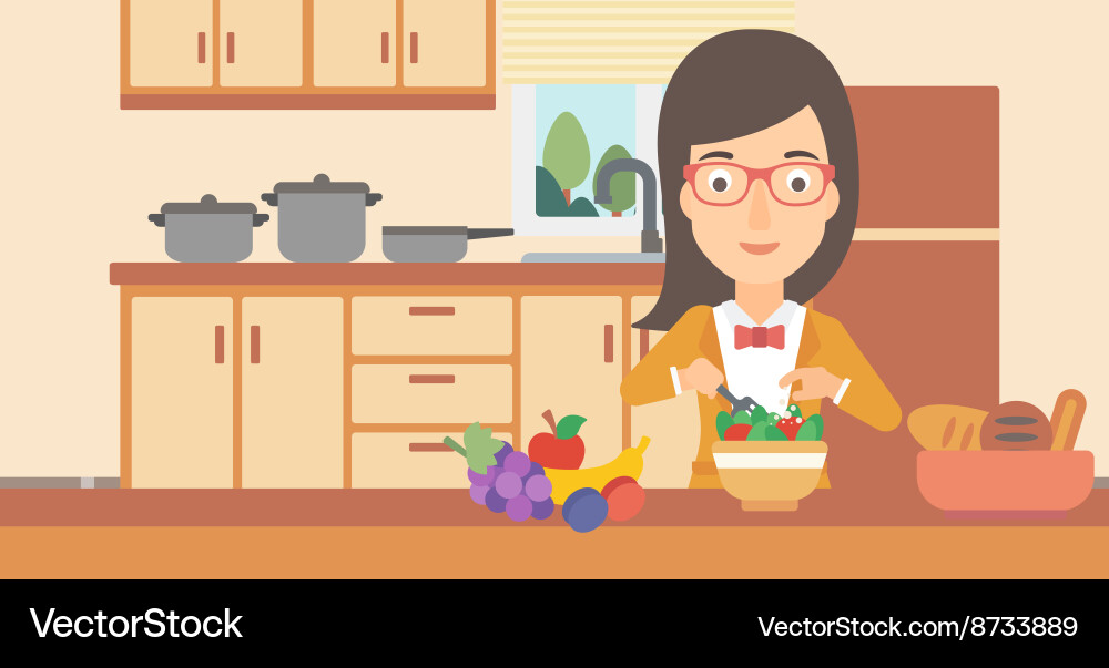 Woman cooking vegetable salad Royalty Free Vector Image