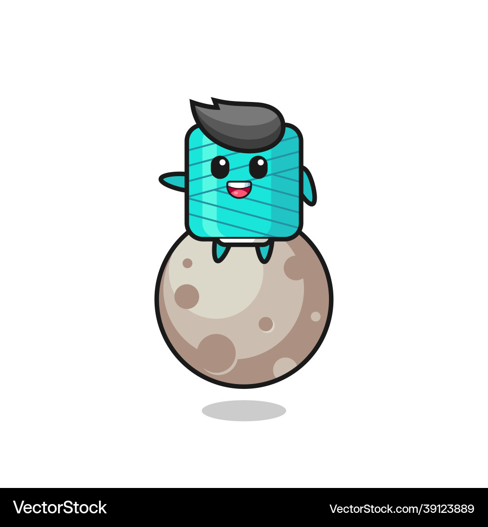 Yarn spool cartoon sitting on the moon Royalty Free Vector