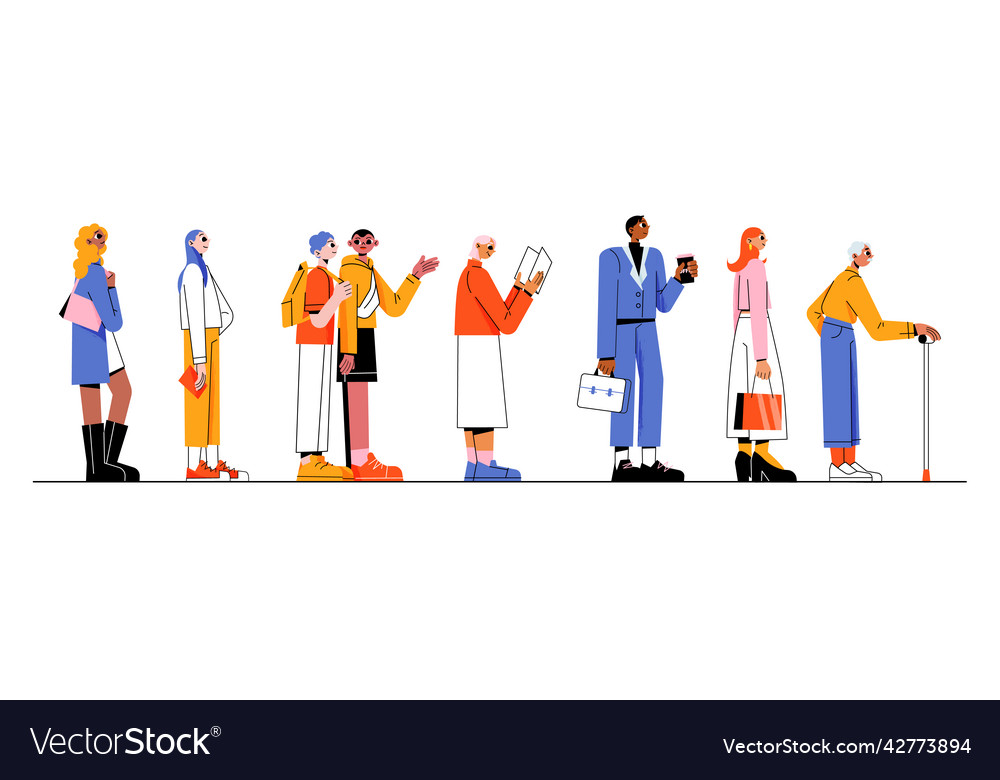 Different people stand in queue Royalty Free Vector Image Different people stand in queue Royalty Free Vector Image