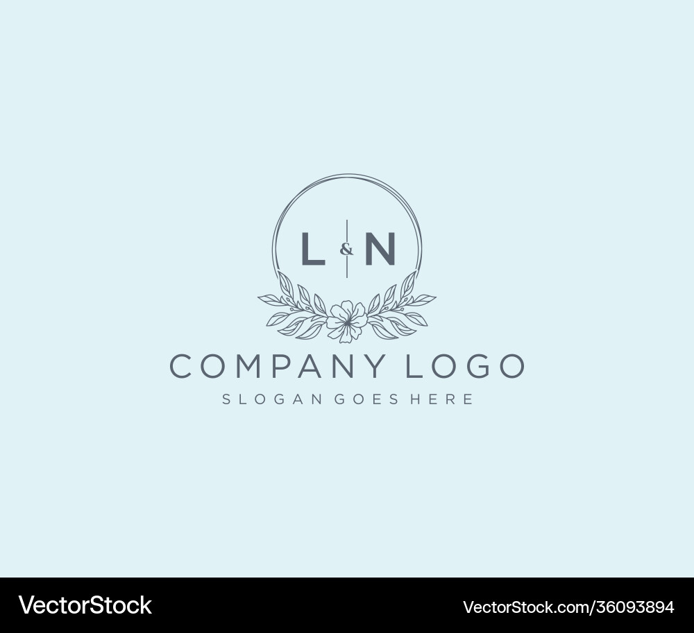 Initial ln letters floral frames unique Royalty Free Vector