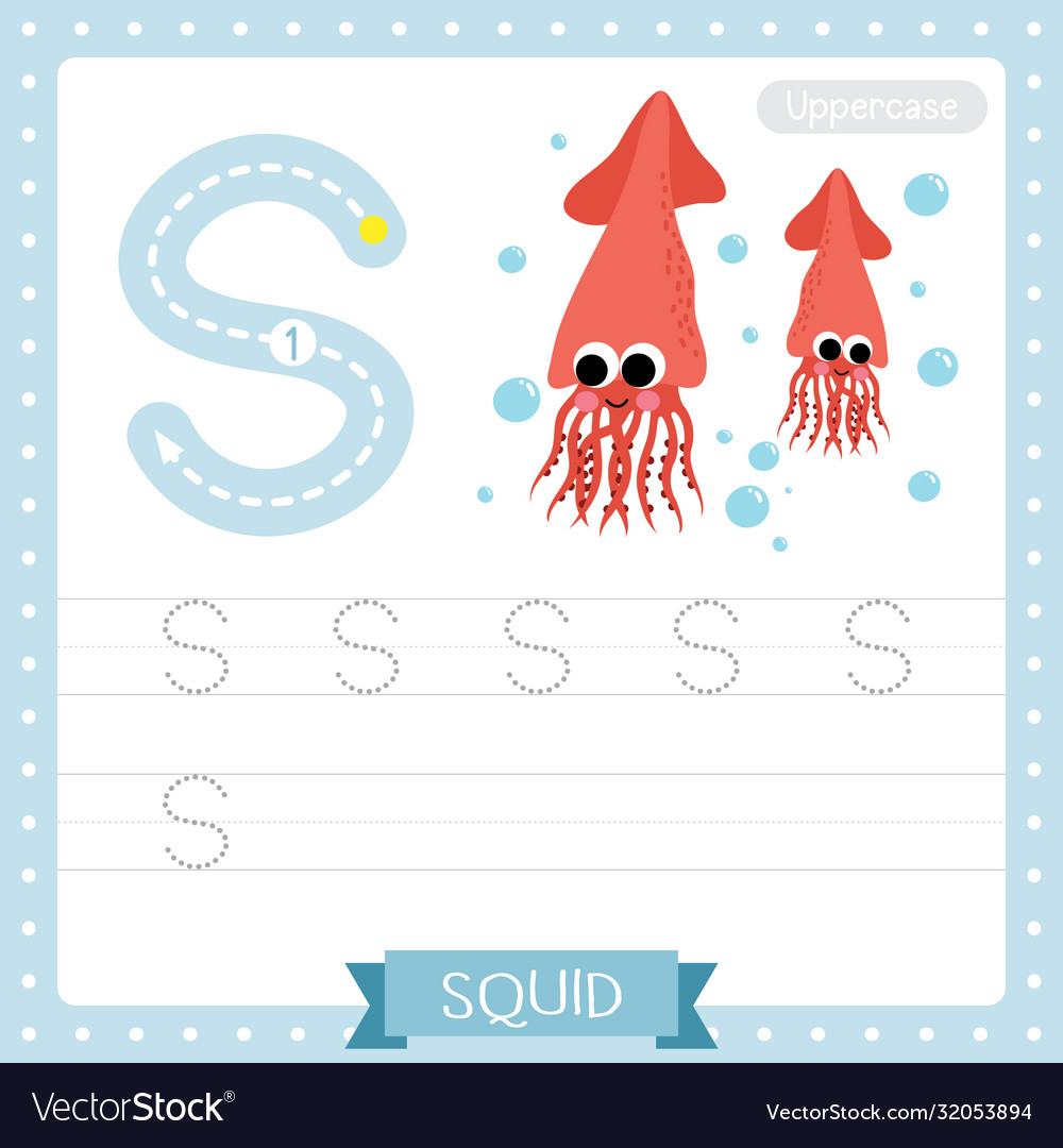 Letter s uppercase tracing practice worksheet Vector Image