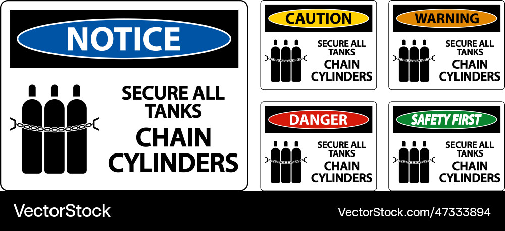 Notice sign secure all tanks chain cylinders Vector Image