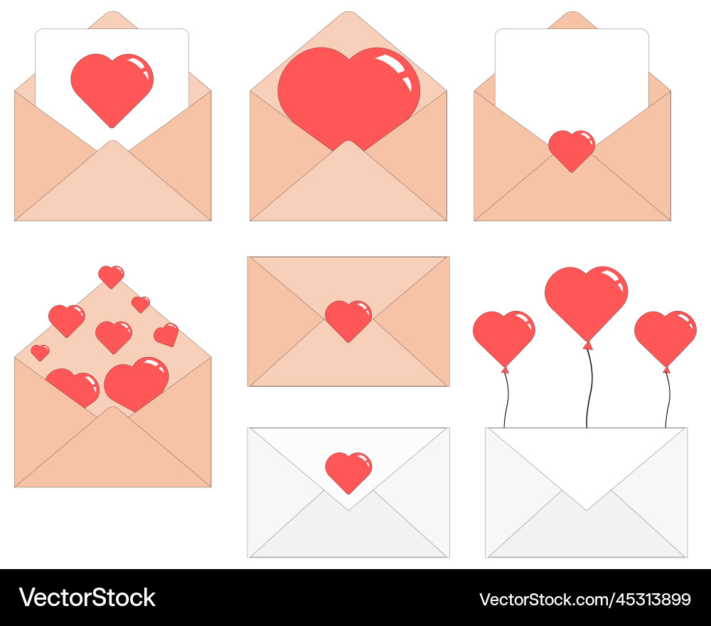 Set of envelopes with hearts inside 1 Royalty Free Vector