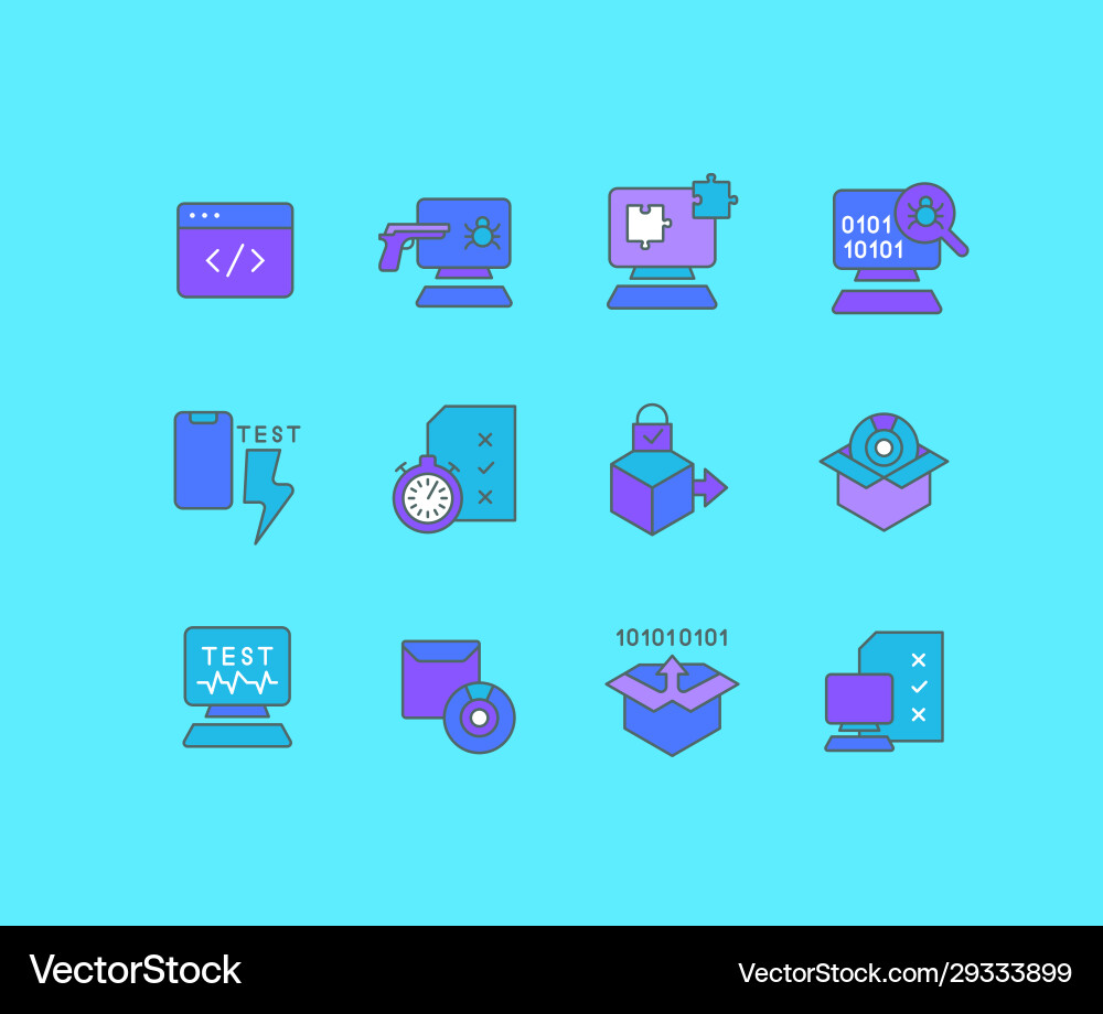 Set simple line icons software testing Royalty Free Vector