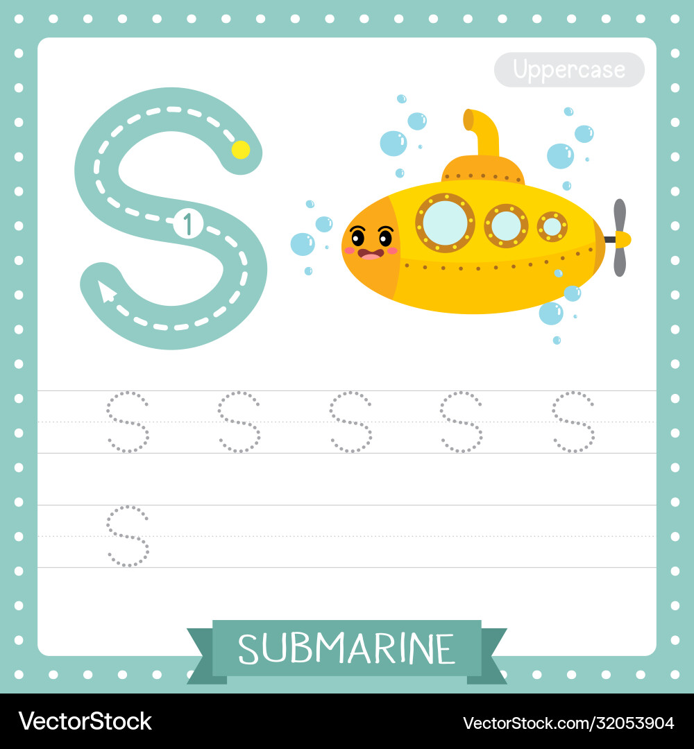 Letter s uppercase tracing practice worksheet Vector Image