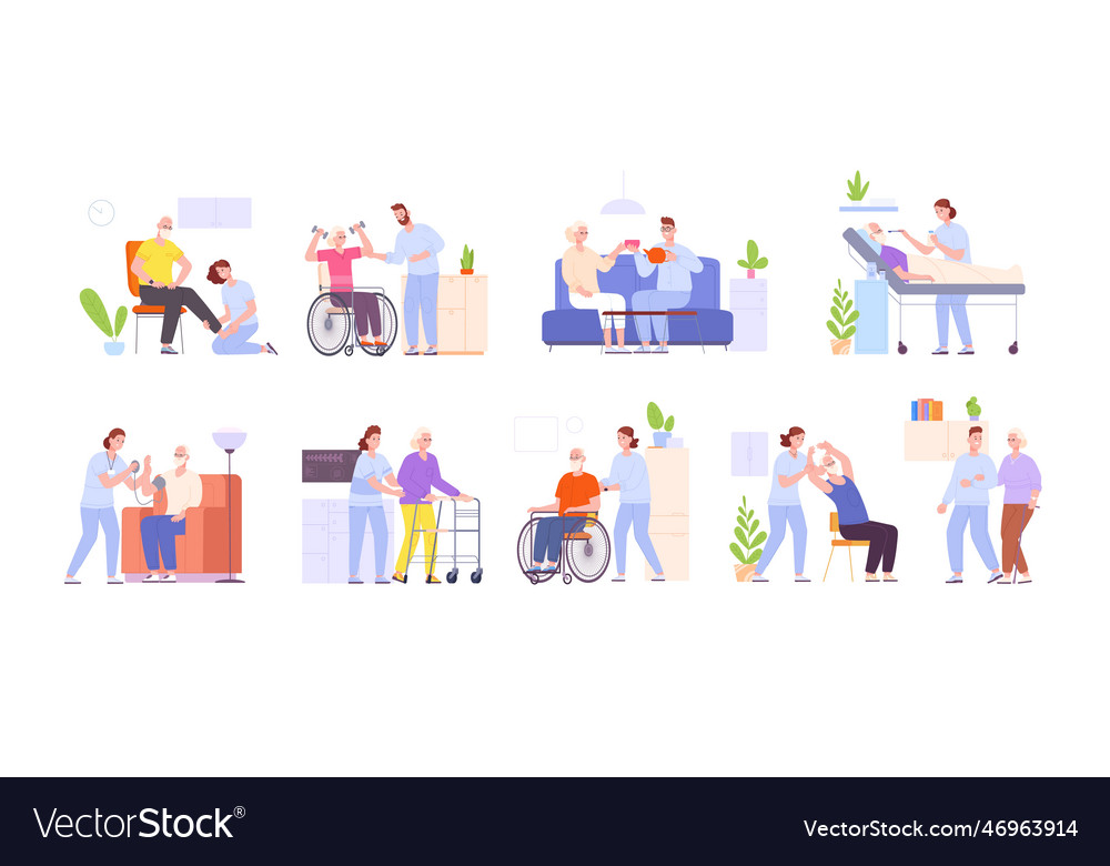 Caregivers of elderly family caregiver nurse Vector Image