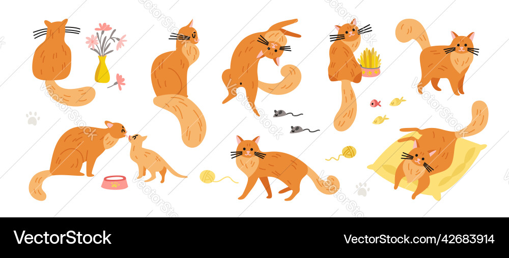 Ginger cats icons collection Royalty Free Vector Image