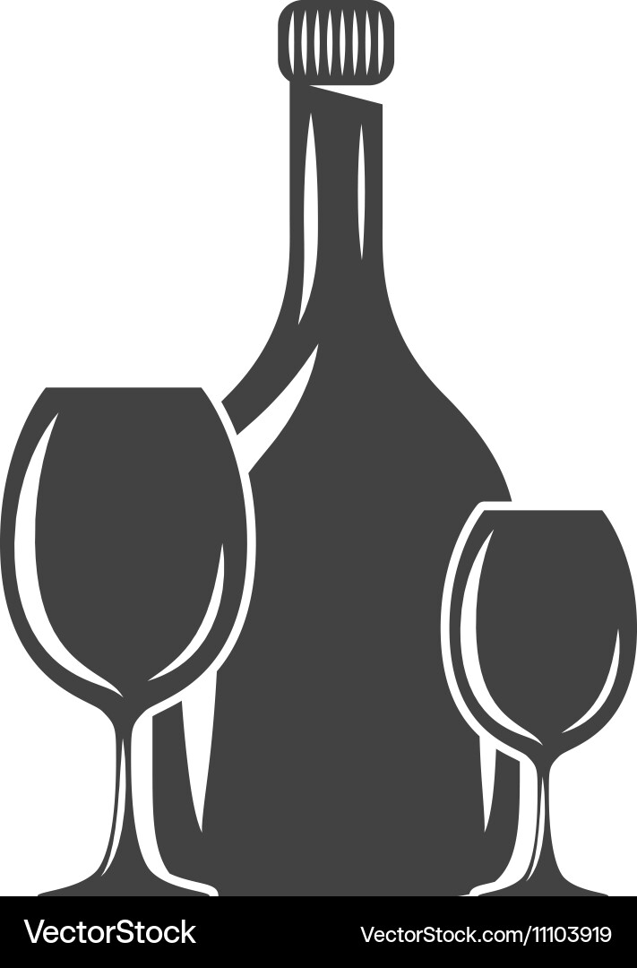 Bottle and two glasses black icon logo element Vector Image