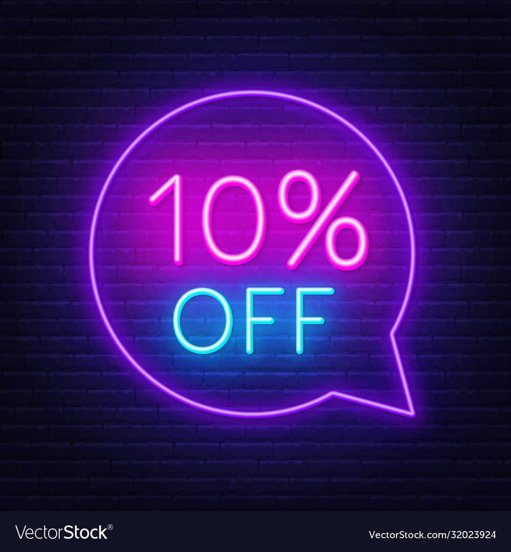 10 Percent Off Neon Sign On A Dark Background Vector Image
