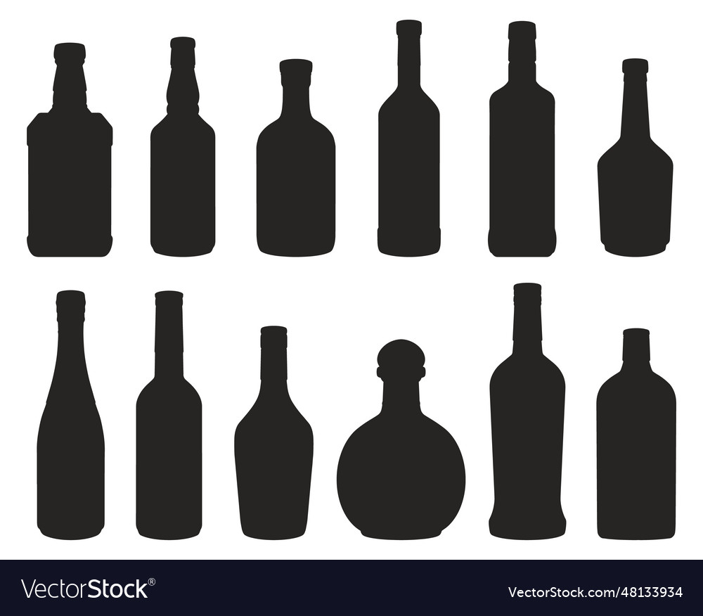 Alcohol bottles monochrome set silhouette Vector Image Alcohol bottles monochrome set silhouette Vector Image