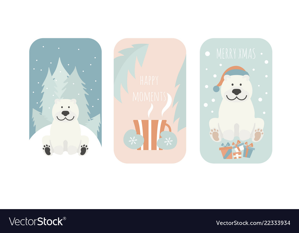 Cute Polar Bear Christmas Holiday Greeting Card Vector Image