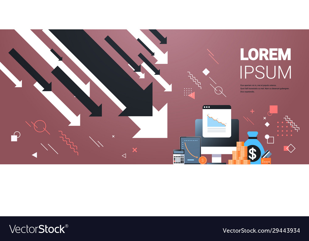 Falling arrows decrease economy stretching rising Vector Image